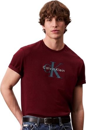 Calvin Klein Herren T-Shirt Kurzarm Monologo Tee aus Baumwolle, Rot (Deep Rouge), L