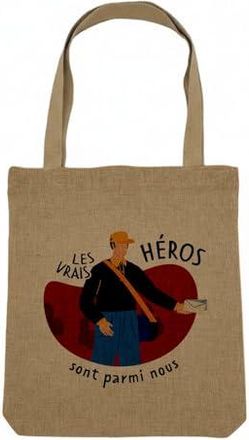 Fabulous Sac Shopping Tote Bag Aspect Lin - Les Vrais H&eacute;ros - Facteur Postier M&eacute;tier Sac de Courses Toile Epaisse 360g Beige Naturel Cabas Port&eacute; Epaule Solide 