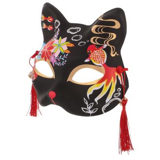 Angoily Realistische Japanische Kabuki Katzenmaske Halbgesichtsmaske f&uuml;r Halloween Cosplay Party Karneval Kost&uuml;m Handbemalt mit Augenl&ouml;chern Passend