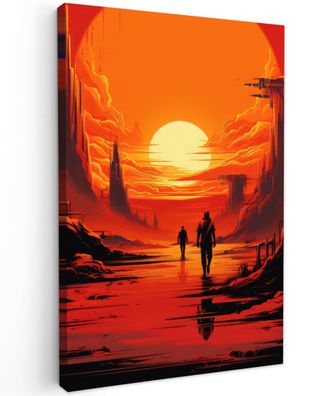 MuchoWow © Bilder 60x90 cm Wohnzimmer Deko Modern Wandbild Foto auf Leinwand Bild Schlafzimmer Room Decor Geschenke Retro - Sonne - Orange - Tal - Wasser - Fel