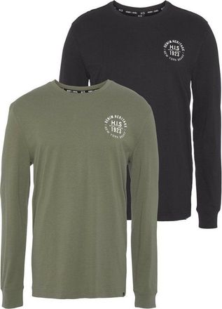 H.I.S Langarmshirt (Packung, 2-tlg., 2er-Pack) Langarm, bedruckt, Rundhalsausschnitt, aus 100% Baumwolle
