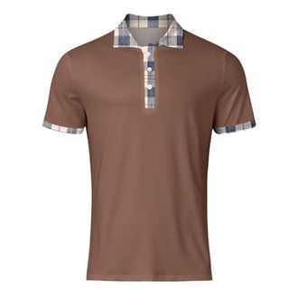 Generic Polo d&eacute;contract&eacute; pour homme avec revers c&ocirc;tel&eacute; et boutons au design blocs de couleurs pour homme, marron, 3XL