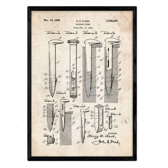 Nacnic Poster Patent Eisenbahn N&auml;gel. Blatt mit altem Design-Patent in der Gr&ouml;&szlig;e A3 und Vintage-Hintergrund