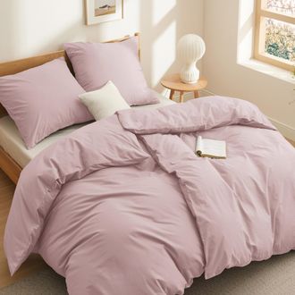 Bedsure Bettwäsche 135x200 Baumwolle 4teilig - Bettwäsche-Sets Rosa Bettbezug 2er Set mit 2 Kissenbezüge 80x80 cm, Oeko-TEX Bedding Adobe Rose mit Reißverschl