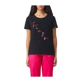Liu Jo Kurzarm Baumwoll T-Shirt Schwarz - - Tops - Damen - Schwarzk - 2XS