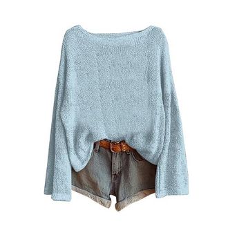 Generic Pull pour femme - Coupe ample - Col rond - &Eacute;l&eacute;gant - Tricot surdimensionn&eacute; - Couleur unie - Manches longues - Confortable - Doux et chaud - Pour lauto