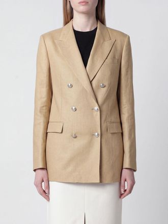 Tagliatore Blazer crois&eacute; en pur lin beige avec fente arri&egrave;re