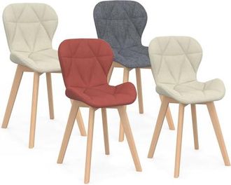 IDMarket Lot de 4 chaises ROBINE en Tissu Mix Color Gris foncé, Terracotta, Beige x2
