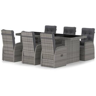 vidaXL vidaXL Salon de jardin 7 pcs avec coussins R&eacute;sine tress&eacute;e Gris