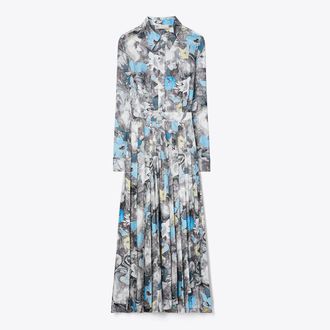 Tory Burch Damen Plisseekleid aus bedrucktem Seidentwill