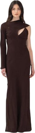 Erika Cavallini Semi Couture Femme, Robes, Brun, Taille: 42 FR Robe Longue Asym&eacute;trique Une &Eacute;paule