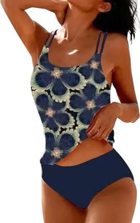 Generic Femme Maillots de Bain Deux Pièces Push-up Ensembles Tankini 2 Pieces Imprimées Chic Taille Haute Maillot de Bain de Plage Triangle Bikini Set Col V É