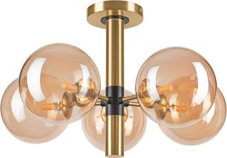 Licht-Erlebnisse Deckenleuchte Glas Metall in Gold Schwarz Wohnzimmer Schlafzimmer L:35 cm G9 5-flammig Kugeln Modern stilvoll blendarm Flur Deckenlampe GARGOS