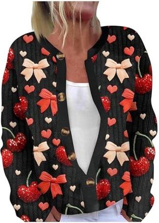 Generic Cardigan d&eacute;contract&eacute; imprim&eacute; pour la Saint-Valentin 2026, Noir, XXL