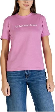 Calvin Klein Jeans Femme, Tops, Rose, Taille: 40 FR Round Neck Short Sleeve Cotton T-shirt