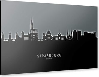 artboxONE Alu-Print 120x80 cm Strasbourg Skyline Glow White von Künstler Michael Tompsett