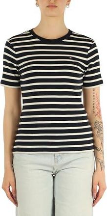 Tommy Hilfiger T-Shirt Manches Courtes Femme Slim Cody Col Ras-du-Cou, Multicolore (Dark Night Navy/Ecru STP), XXL