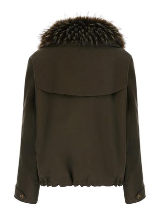 VALENTINI 1972 Womens Jacket With Fur Collar, Green Cotton Coat