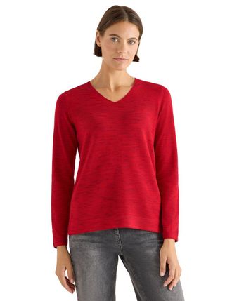 Cecil Damen 3015596 V-Neck Pullover, Fiery red Heather Melange, XXL