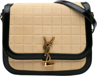 Saint Laurent Sac bandouli&egrave;re Monogram Solferino matelass&eacute; en daim de taille moyenne - Femme - Pre-owned - Beige - Taille: ONE Size