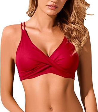 Generic Brassi&egrave;re Maillot De Bain Femme Push-Up Sexy Col en V Haut Imprim&eacute; Hawa&iuml;En/Couleur Unie Bretelles R&eacute;Glables Non Rembourr&eacute; T&eacute; Crochet Bralette Piscine 