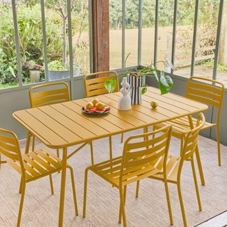 Sweeek Table de jardin pliante m&eacute;tal + 6 assises. Amelia. ocre. 141.2 x 80 x 72.5cm