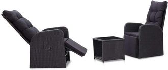 vidaXL vidaXL Ensemble de bistro 3 pcs avec coussins R&eacute;sine tress&eacute;e Noir