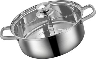 Hemoton Edelstahl Hot Pot Mit Geteilter Trennwand 30Cm Shabu Shabu Topf Für Induktion Gasherd Elektrischer Herd Vakuumgriff Schnelle Wärmeleitung