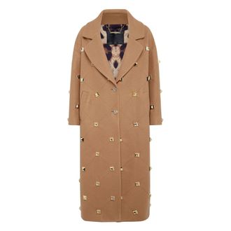 Philipp Plein Femme, Manteaux, Beige, Taille: 42 FR Manteau Oversize &agrave; Clous