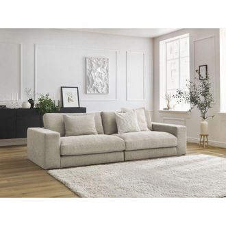 BOBOCHIC Canap&eacute; droit fixe 3 places compact LEONARD tissu textur&eacute; Beige