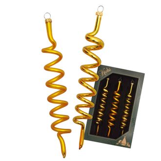 Krebs Glas Lauscha Weihnachtsdekoration/Christbaumschmuck aus Glas - Baumschmuck Dreier Korkenzieher-Set 2X Glanz/ 1x Satin - Farbe: Gold - Gr&ouml;&szlig;e: ca. 14 cm