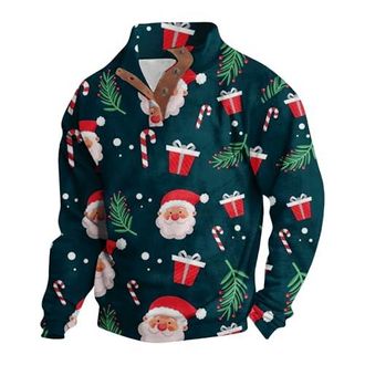 Generic Chemises de Noël pour hommes à manches longues pour hommes, pulls drôles de Père Noël imprimé à revers boutonné, pull de Noël 2025 décontracté mode sw