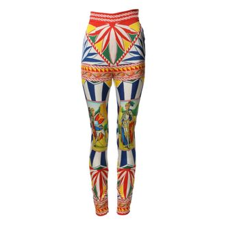 Dolce & Gabbana Femme, Pantalons, Multicolore, Taille: 42 FR Carretto Leggings en Soie Taille Haute