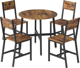 Vasagle Runder Esstisch mit 4 Esszimmerst&uuml;hlen, Esszimmerm&ouml;bel-Set, Essgruppe, f&uuml;r Wohnzimmer, K&uuml;che, Metallrahmen, einfache Montage, vintagebraun-tintenschwa