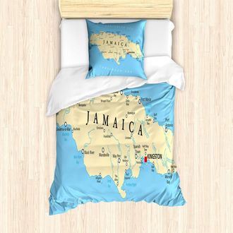 Abakuhaus jamaikanisch Bettbezug Set, Karibische Meer Tropic, Milbensicher Allergiker geeignet mit Kissenbez&uuml;gen, 135 cm x 200 cm - 80 x 80 cm, Blassblau Beige 