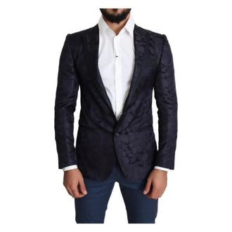 Dolce & Gabbana Blauer Blumen Jacquard Seiden Martini Blazer - - Jackets - Herren - Blau - XS
