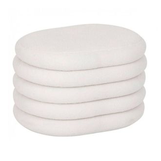 PEGANE Pouf de rangement ovale en tissu bouclette, coloris blanc - Longueur 59 x Profondeur 45 x Hauteur 40 cm