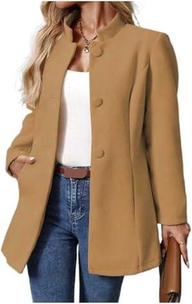 Generic Manteau dhiver mi-long for femme, col montant, simple boutonnage, v&ecirc;tements dext&eacute;rieur(Khaki,XXL)