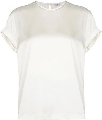 Brunello Cucinelli Femme, Blouses et Chemises, Blanc, Taille: 40 FR Chemise en Soie Stretch