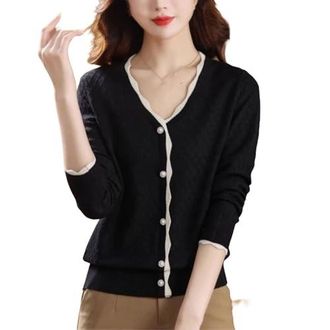 Generic Pull &eacute;l&eacute;gant &agrave; manches longues pour femme - Col en V - Patchwork contrast&eacute; - Pour printemps, Noir/blanc, XXL