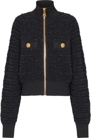 Balmain Femme, Sweatshirts et sweats &agrave; capuche, Noir, Taille: 38 FR Blouson aviateur zipp&eacute; textur&eacute;