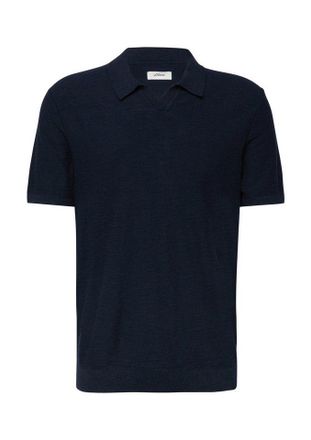 s.Oliver Kurzarmpullover Strickpullover Strick-Poloshirt in Flammgarnstruktur