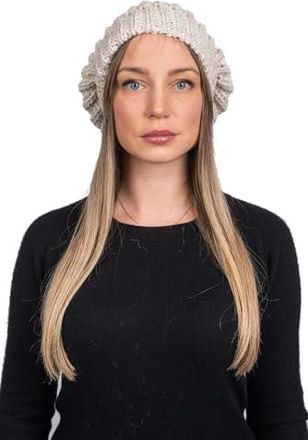 DALLE PIANE CASHMERE Bonnet en Maille Anglaise - Made in Italy - Femme, Couleur: Beige, Taille Unique