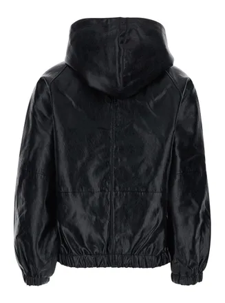 Michael Michael Kors Womens Hooded Jacket Black Ecoleather Viscose Coat