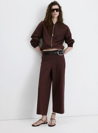 Mango Pantalon droit lin chocolat - Femme - 34 - MANGO