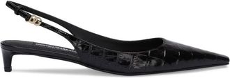 Dolce & Gabbana Hohe Schuhe - Pointed Toe Slingback Heels With Crocodile Texture - Gr. 36 (EU) - in Schwarz - für Damen