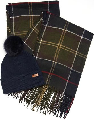 Barbour LGS0054 Classic Tartan Knit Beanie and Scarf Set - Multicolor