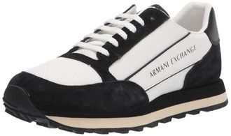 A|X Armani Exchange Herren Sneaker mit Kontrasteinsätzen Sneaker, Gebrochenes Weiß Schwarz, 43 EU