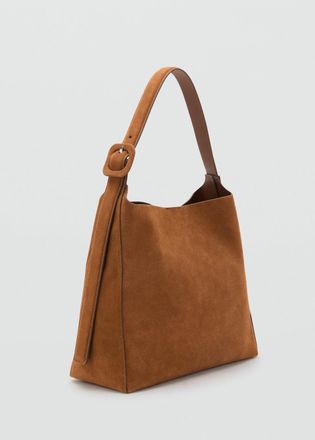 Mango Grand sac cabas cuir su&eacute;d&eacute; marron moyen - Femme - Taille unique - MANGO