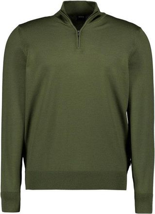 HUGO BOSS Herren Pullover gr&uuml;n Merinowolle unifarben